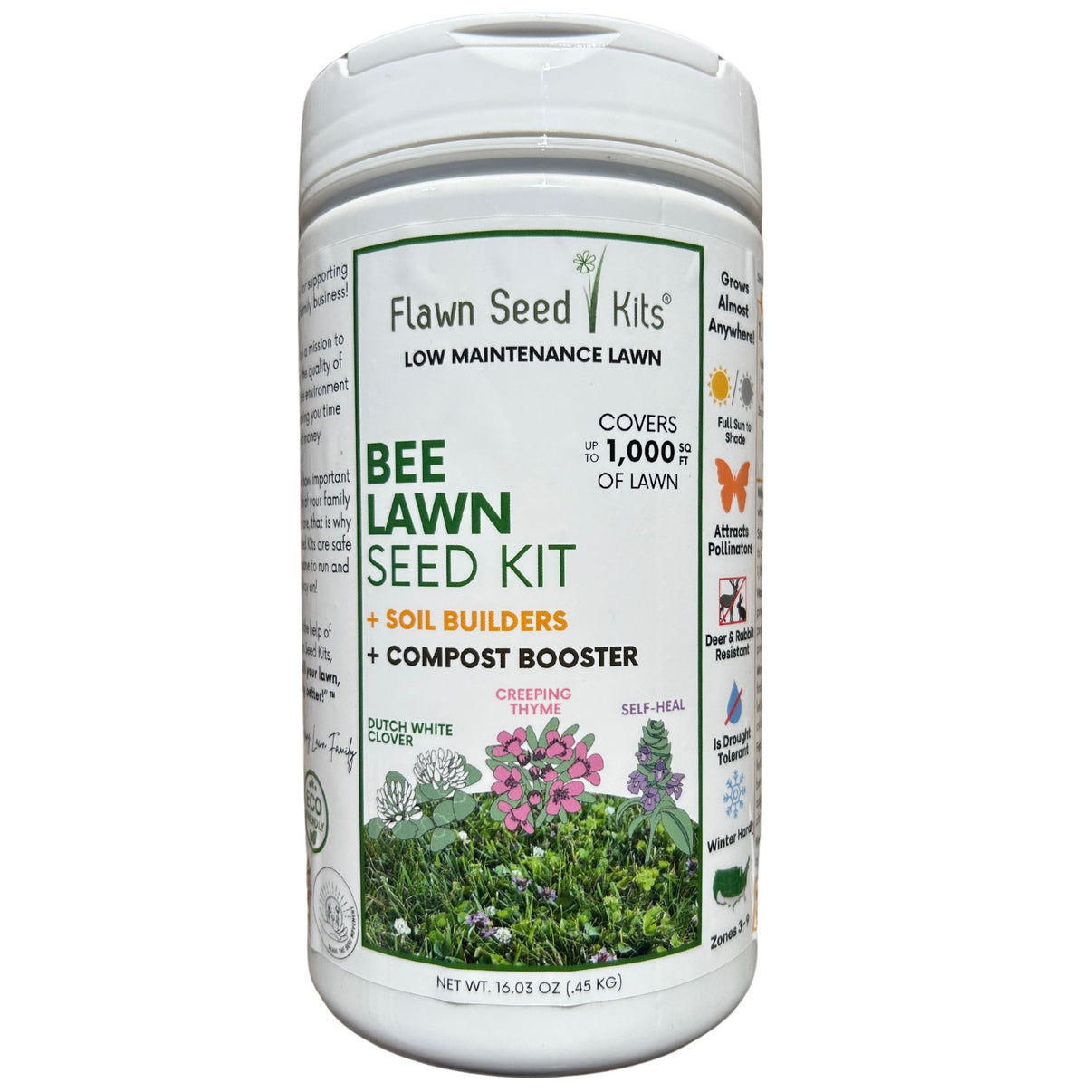 Flawn Seed Kits Bee Lawn Seed Mix - Easy Spread Shaker