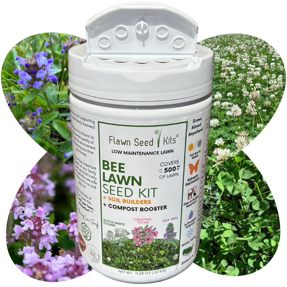 Flawn Seed Kits Bee Lawn Seed Mix - Easy Spread Shaker