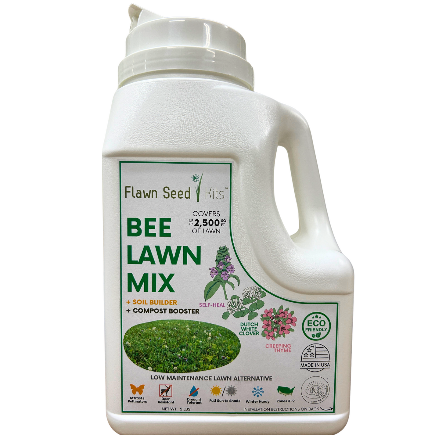Flawn Seed Kits Bee Lawn Seed Mix - Easy Spread Shaker