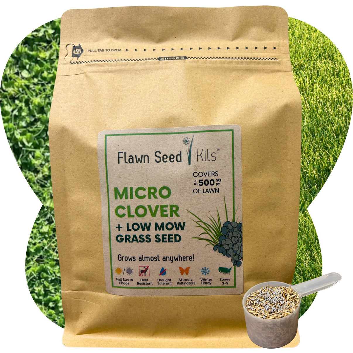 Flawn Seed Micro Clover + Low Mow Grass Seed Kit - Kid, Pet, Pollinator ...